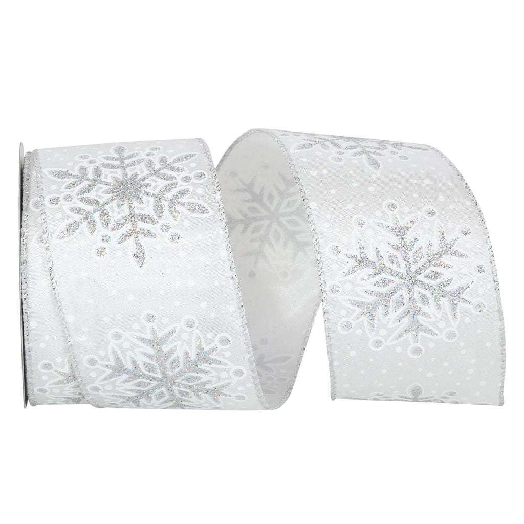 Holiday Snowflakes Glitter Cindy Wired Edge Ribbon - Silver