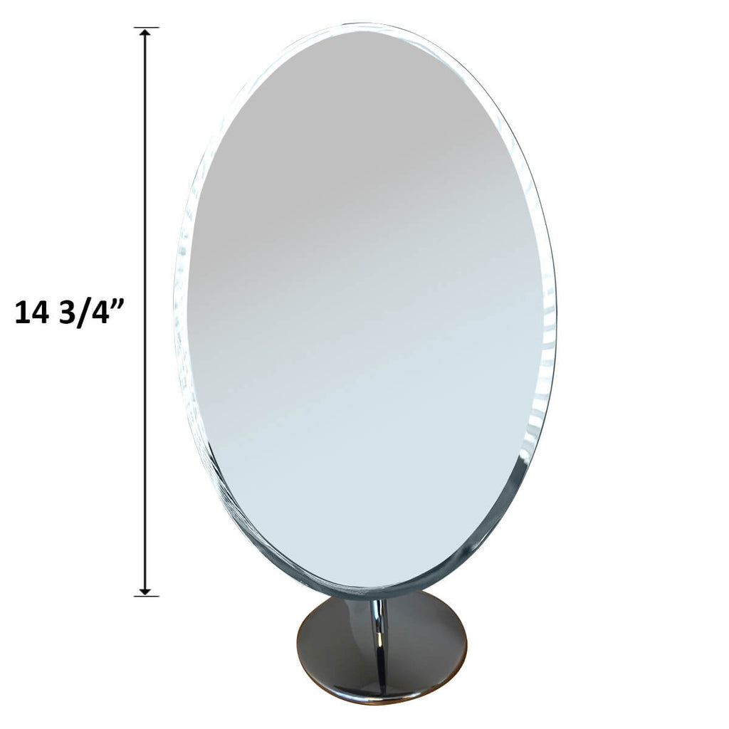 Large Chrome Pedestal Counter Mirror - Oval, Rimless