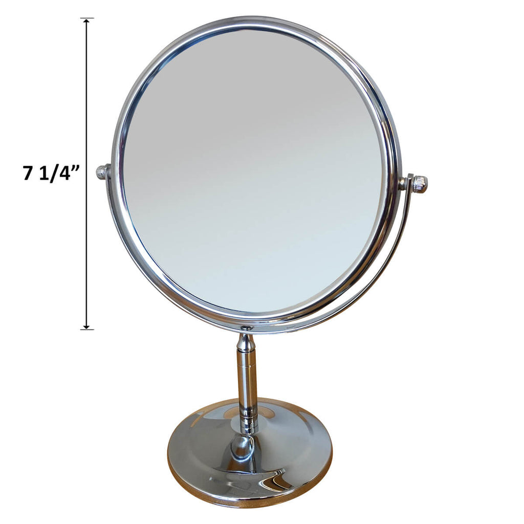 Two Sided Chrome Plated Countertop Mirror - One Side 2X Magnification